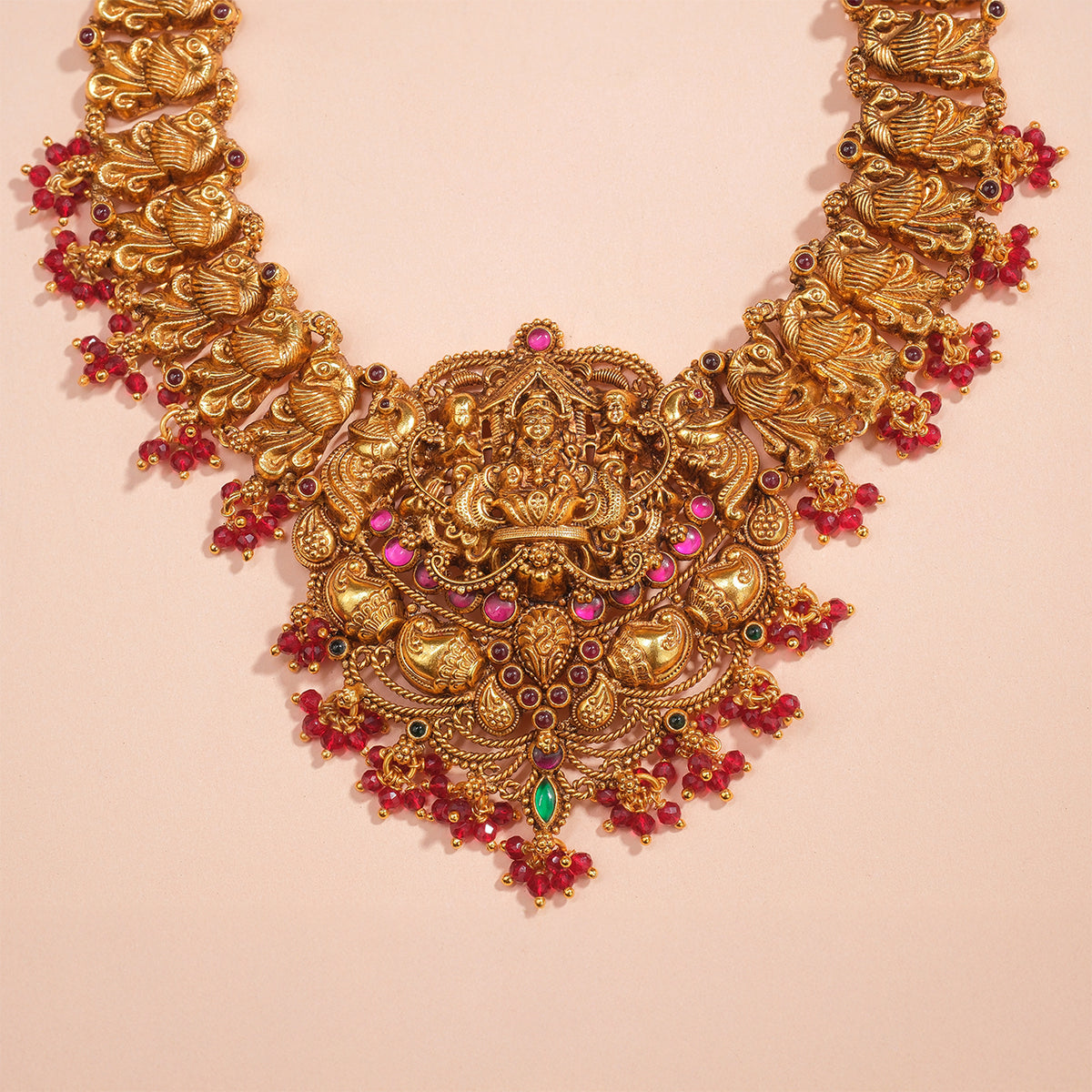 Heavy Silver Long Haaram with Lakshmi Devi Details – Padmam