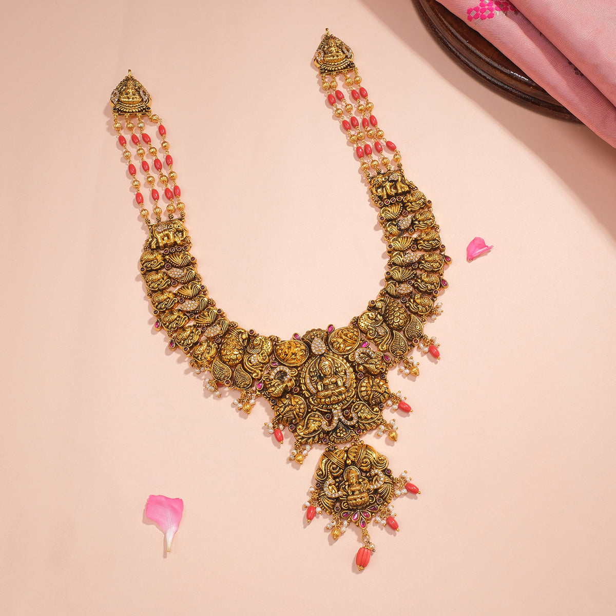 Antique Silver Haaram with Lakshmi Devi Design and Peacocks – Padmam