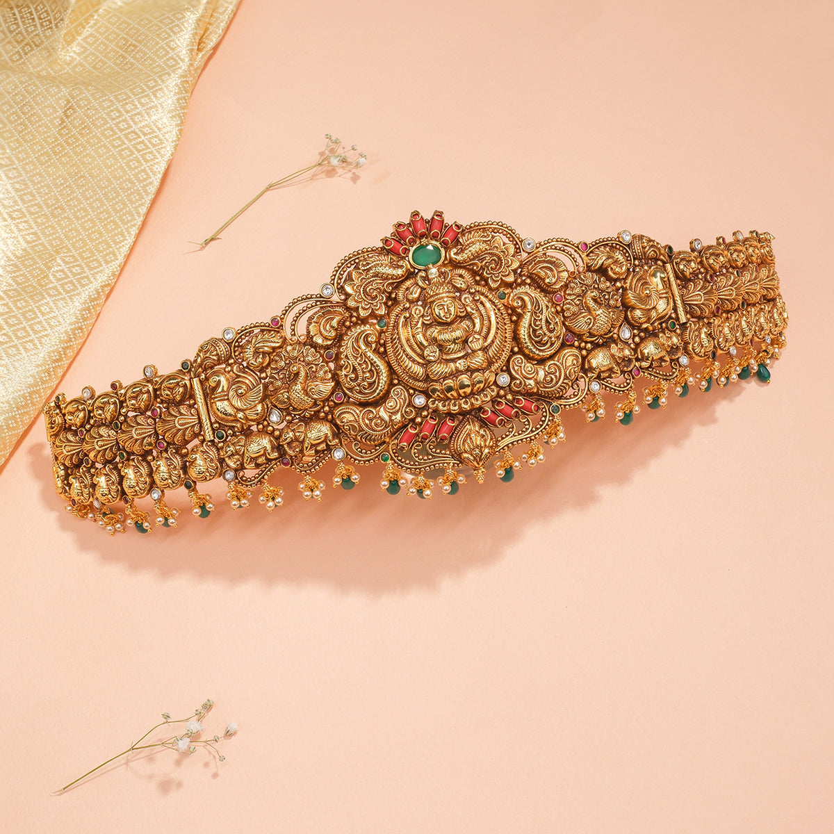 Nature-Inspired Silver Vaddanam with Lakshmi Devi Design – Padmam