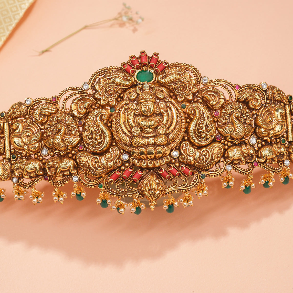 Nature-Inspired Silver Vaddanam with Lakshmi Devi Design – Padmam