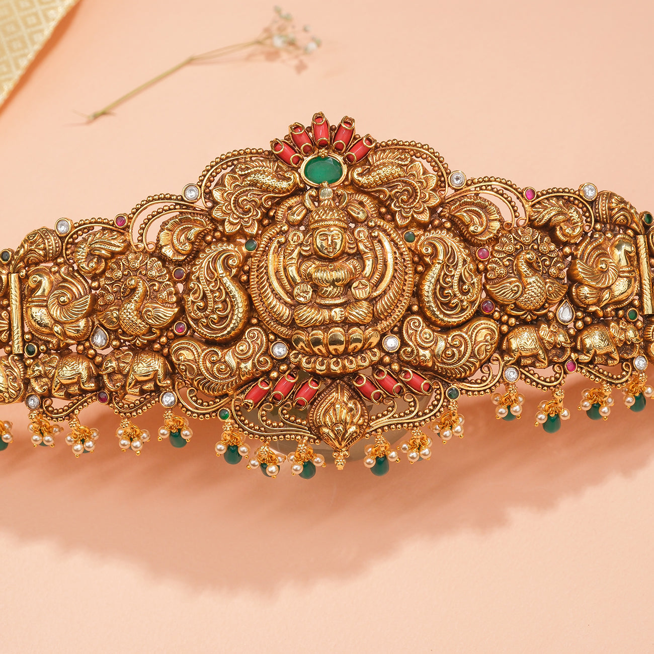 Nature-Inspired Silver Vaddanam with Lakshmi Devi Design – Padmam