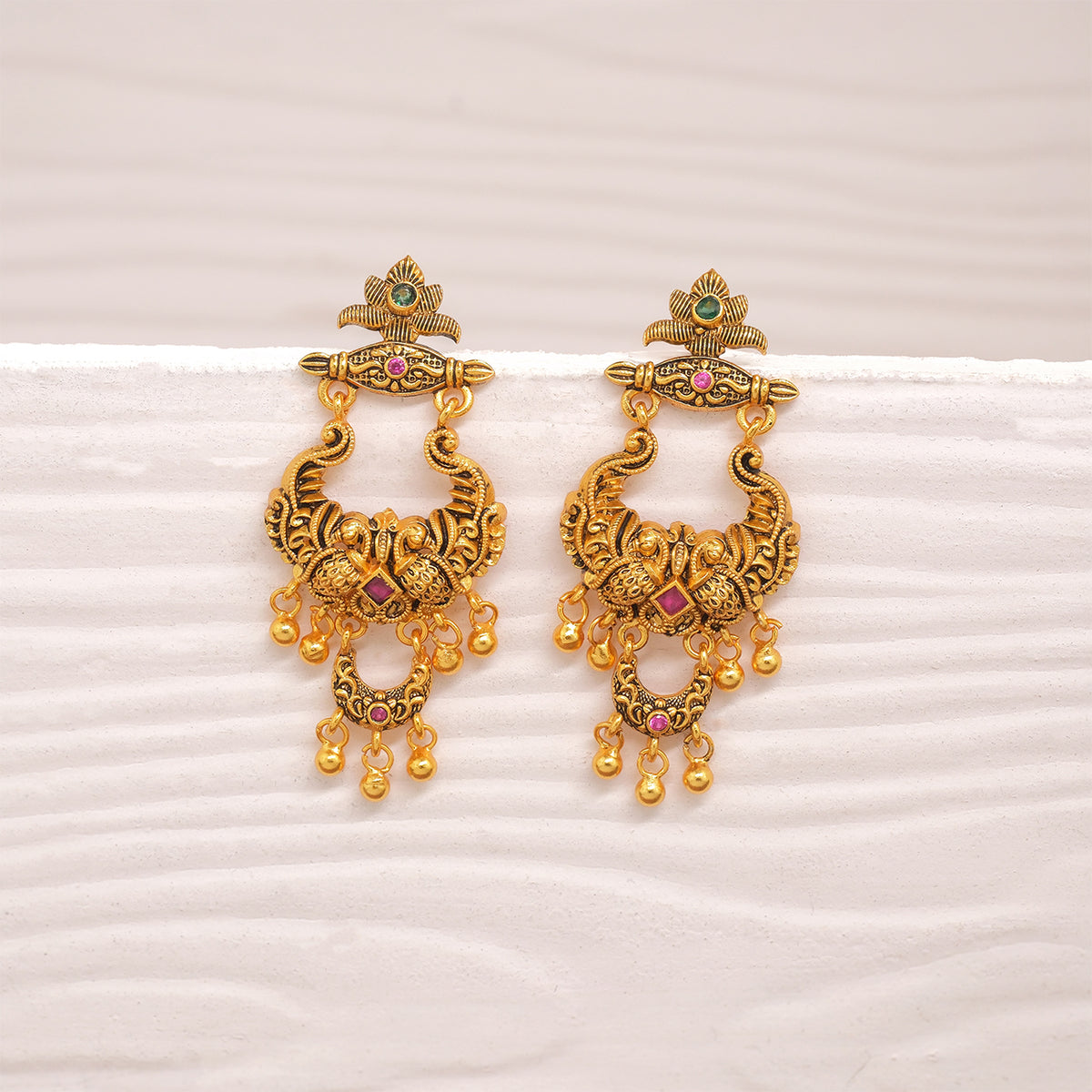 Antique Silver Chandbalis with Leaf Stud – Padmam