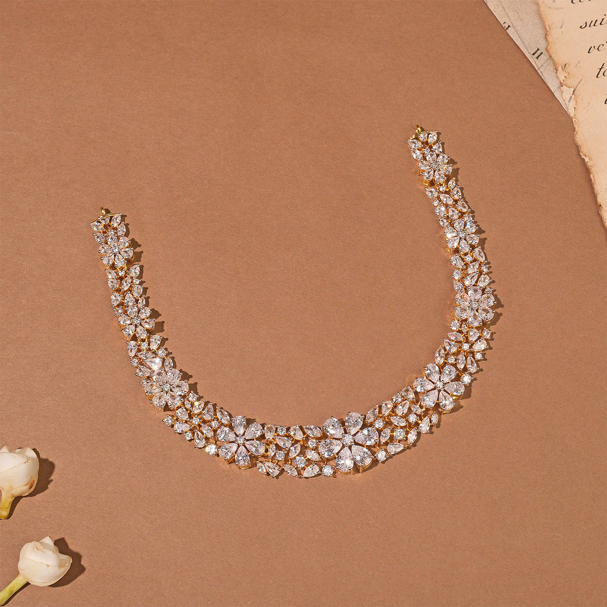Silver Kundan Necklace with Intricate Floral Design – Padmam