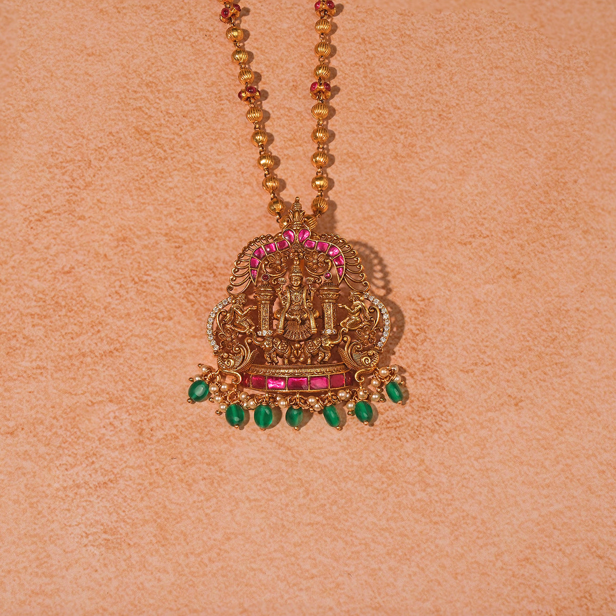 Temple SIlver Lakshmi Devi Neklace with Stone Beads and Kundans – Padmam