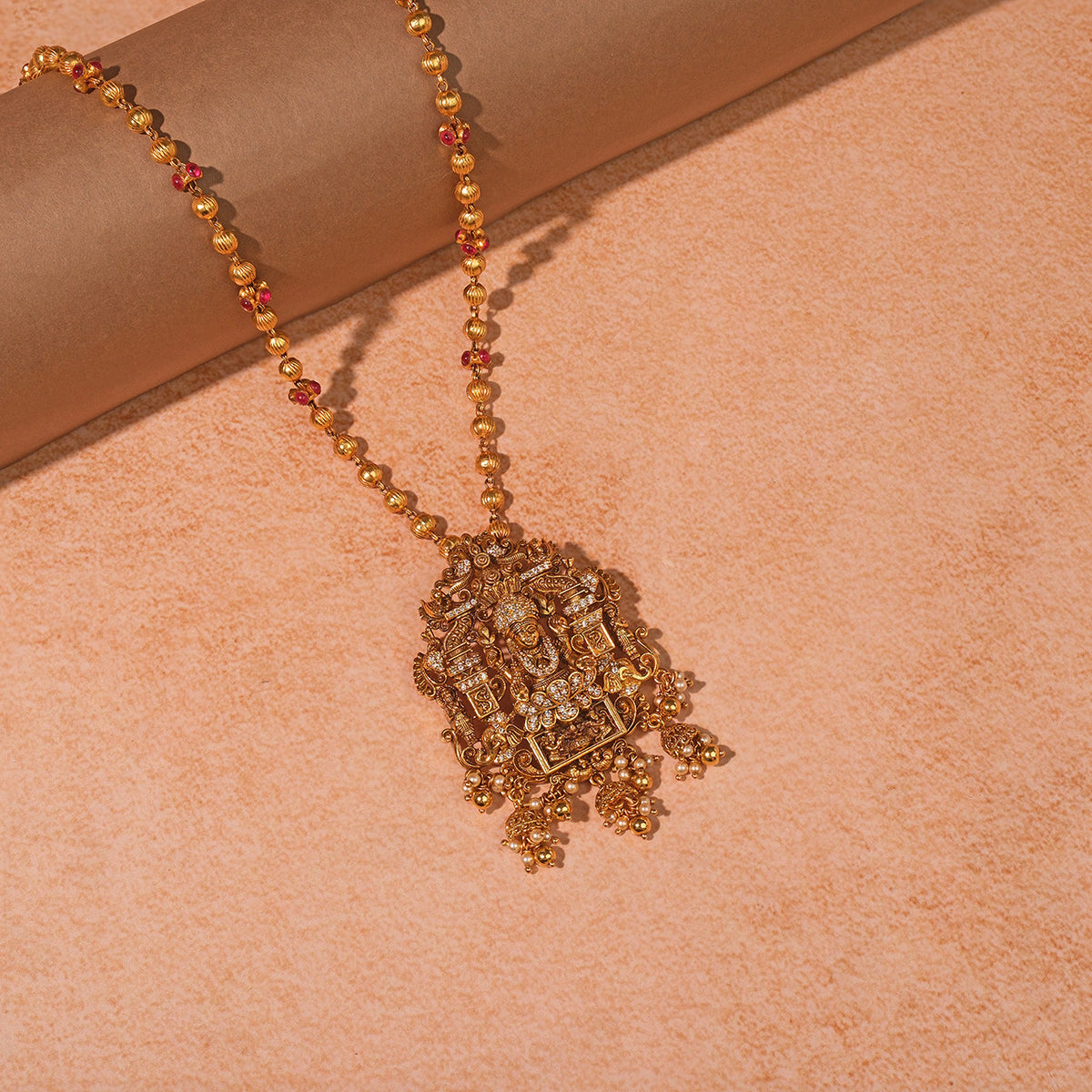 Regal Temple Silver Lakshmi Devi Necklace Studded with CZs – Padmam