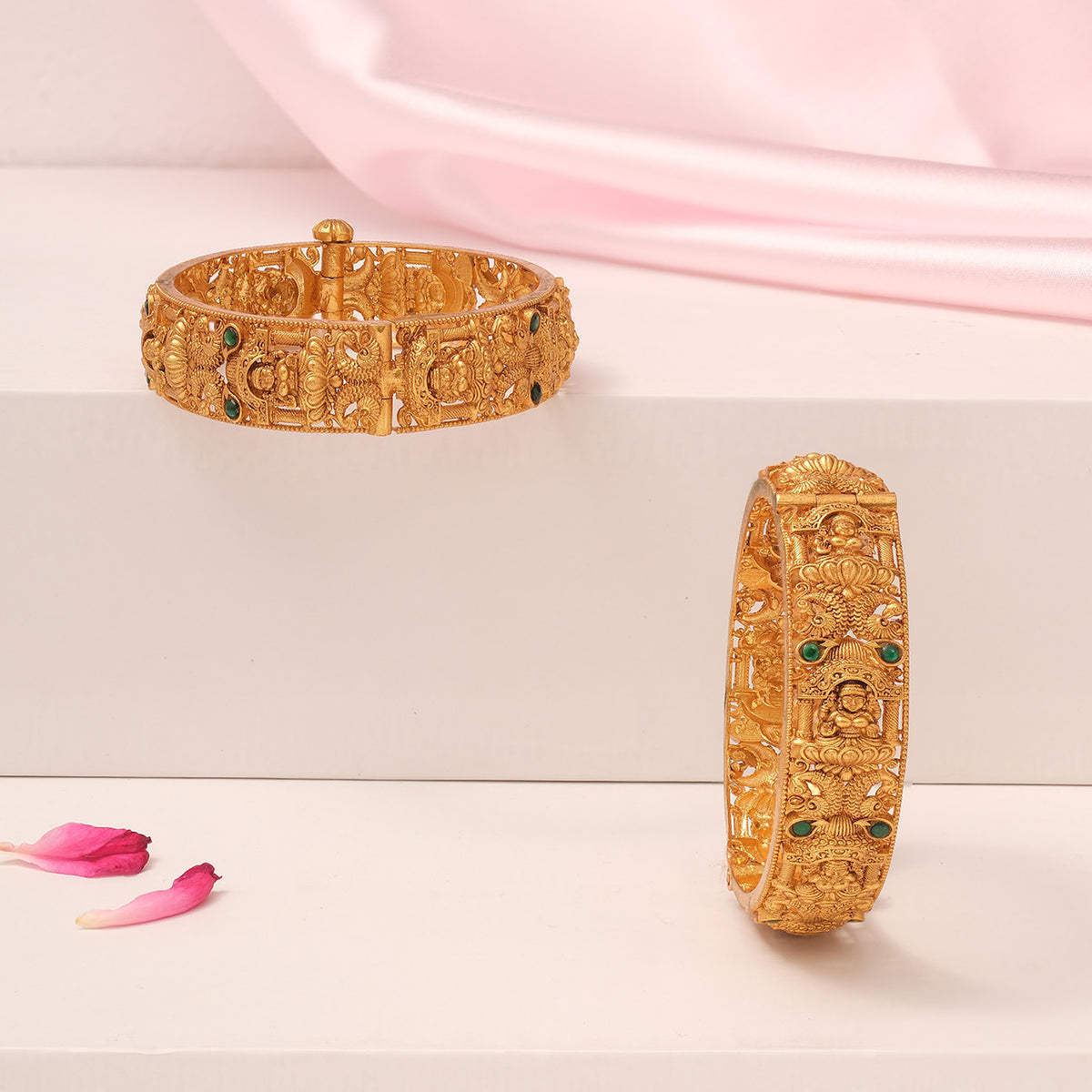 Divine Lakshmi Silver Bangles with Lotus Detailing – Padmam