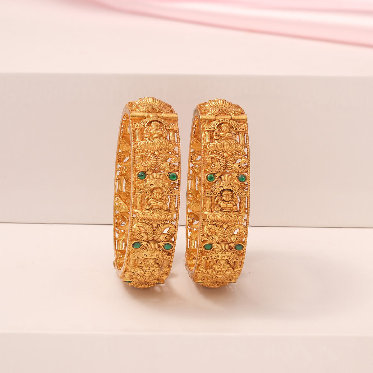 Divine Lakshmi Silver Bangles with Lotus Detailing – Padmam