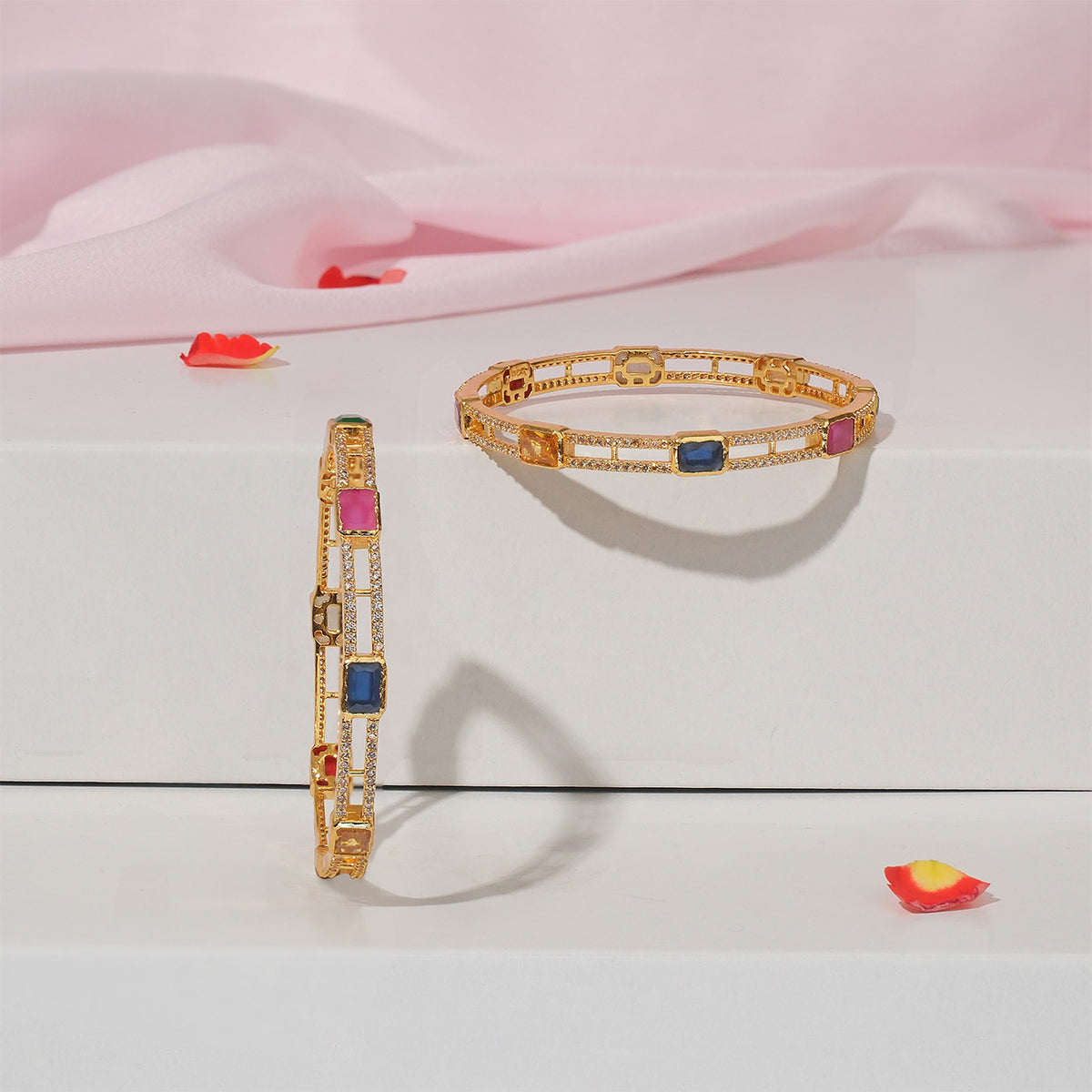 Elegant Silver Bangles with Multicoloured Stone Work – Padmam