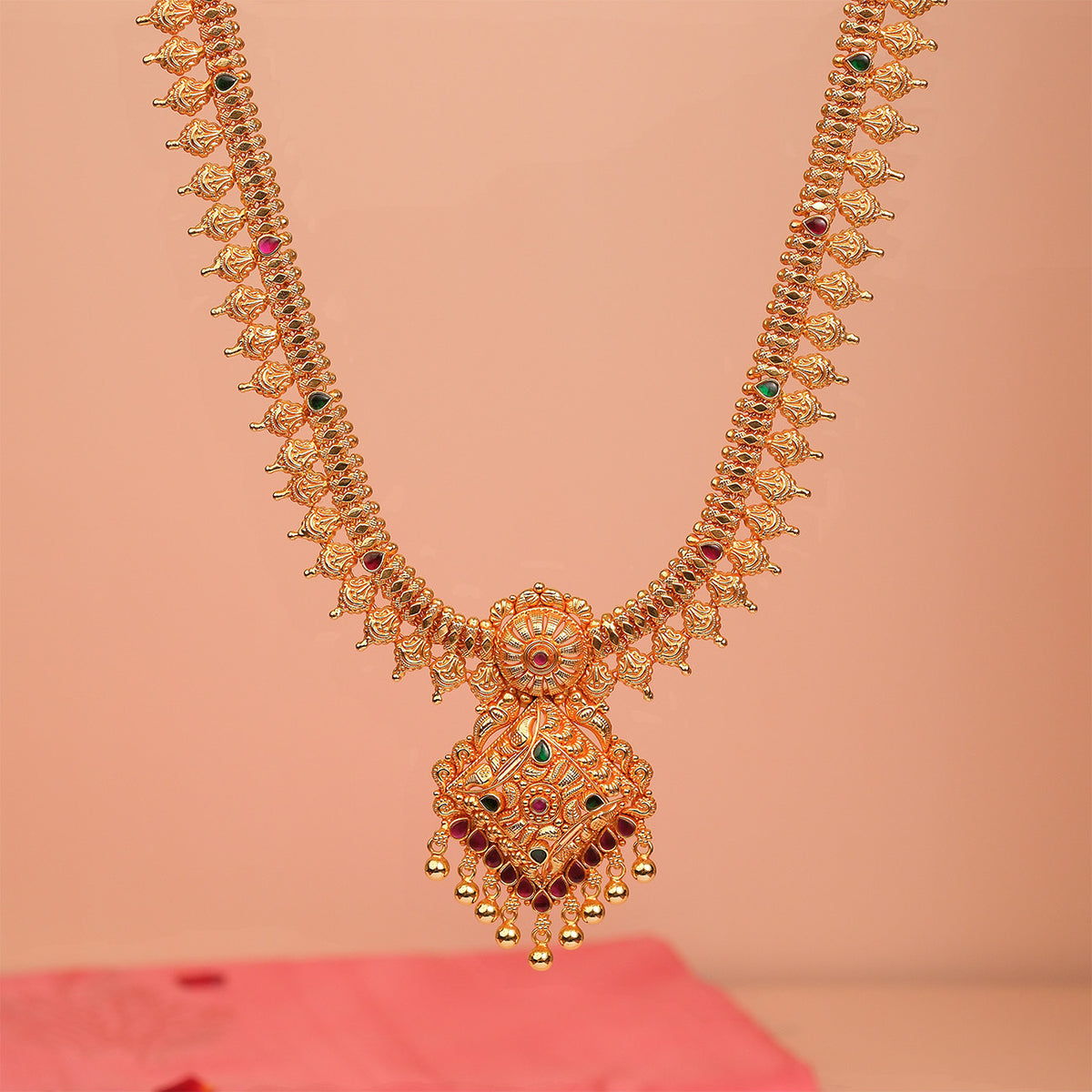 Sleek Long Silver Haaram with Traditional Design – Padmam
